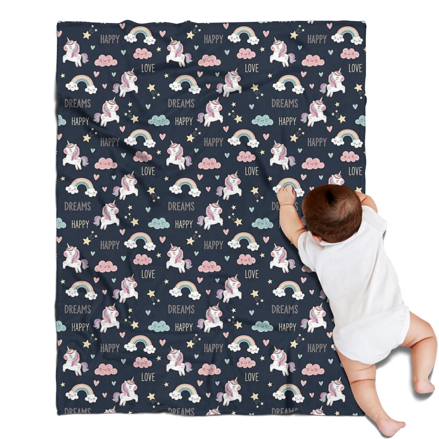 Blue Cartoon Unicorn Rainbow Cloud Love Dream Blanket,Comfortable Soft ...