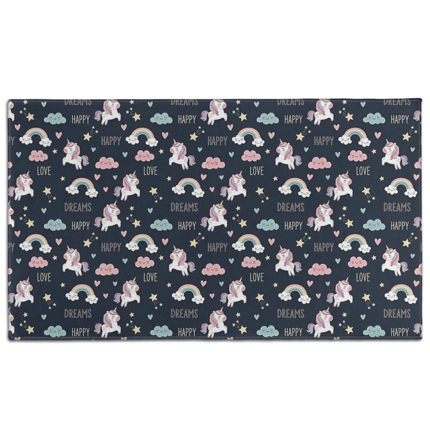 Blue Cartoon Unicorn Rainbow Cloud Love Dream Door Rugs,Washable Non ...