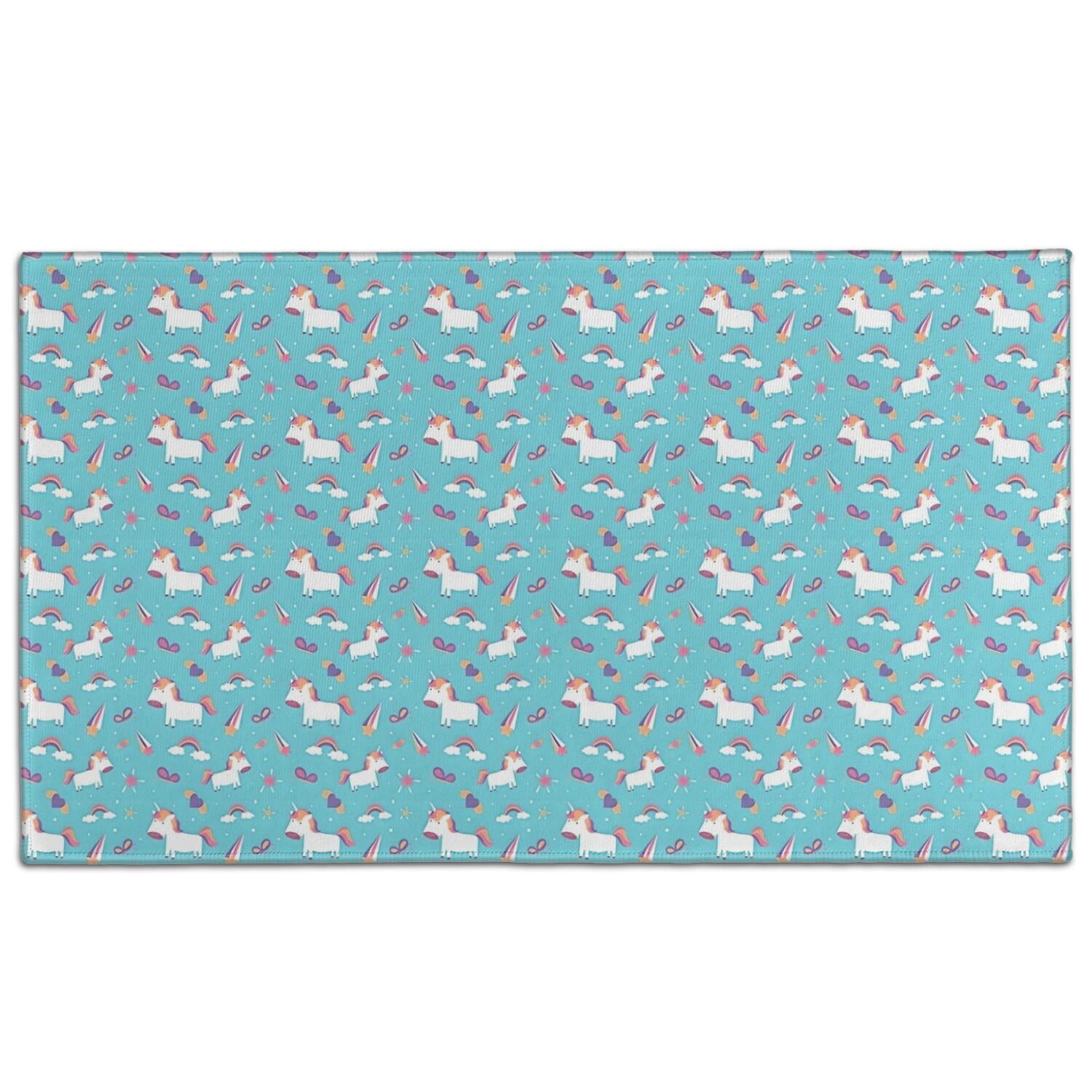 Blue Cartoon Unicorn Rainbow Cloud Pattern Door Rugs,Washable Non Slip ...