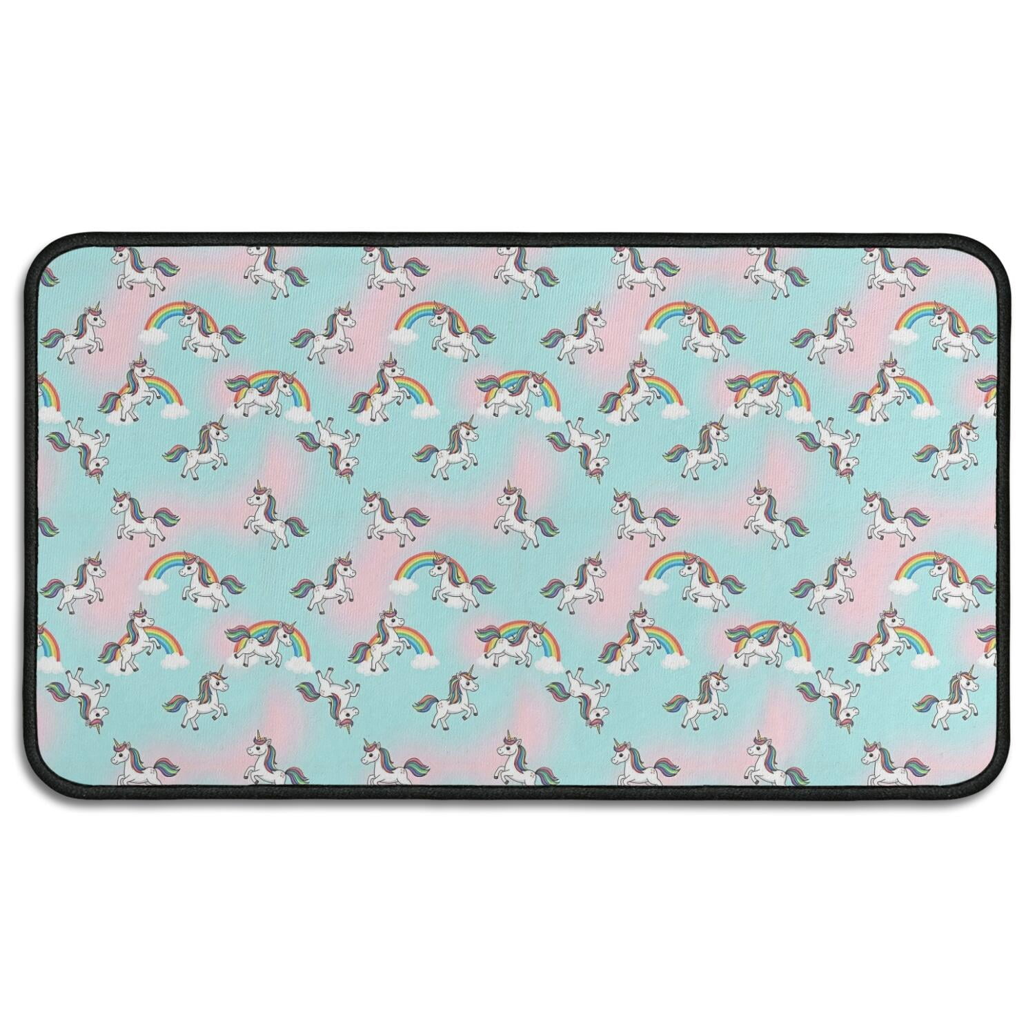 Blue Cartoon Unicorn Rainbow Cloud Pattern Door Rugs,Washable Non Slip ...