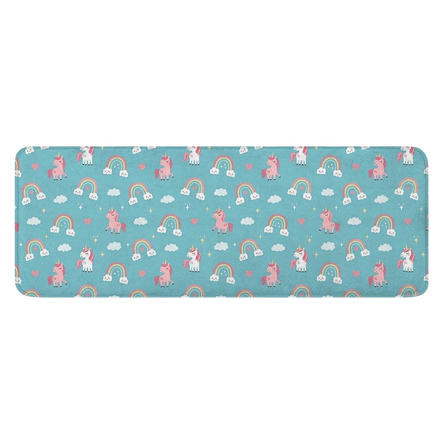 Blue Cartoon Unicorn Rainbow Cloud Pattern Kitchen Rug Mat,Kitchen ...