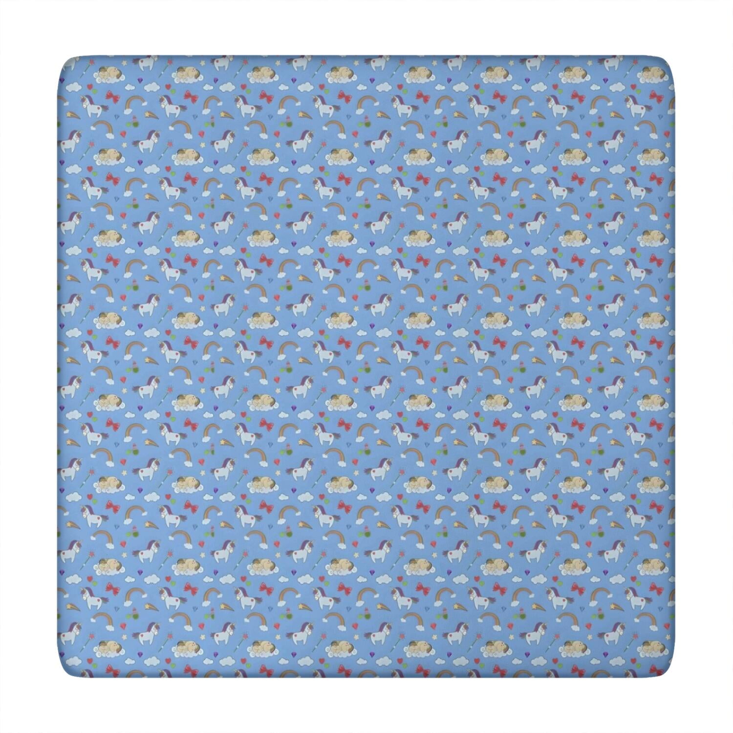 Blue Cartoon Unicorn Rainbow Cloud Pattern Square Fitted Tablecloth ...
