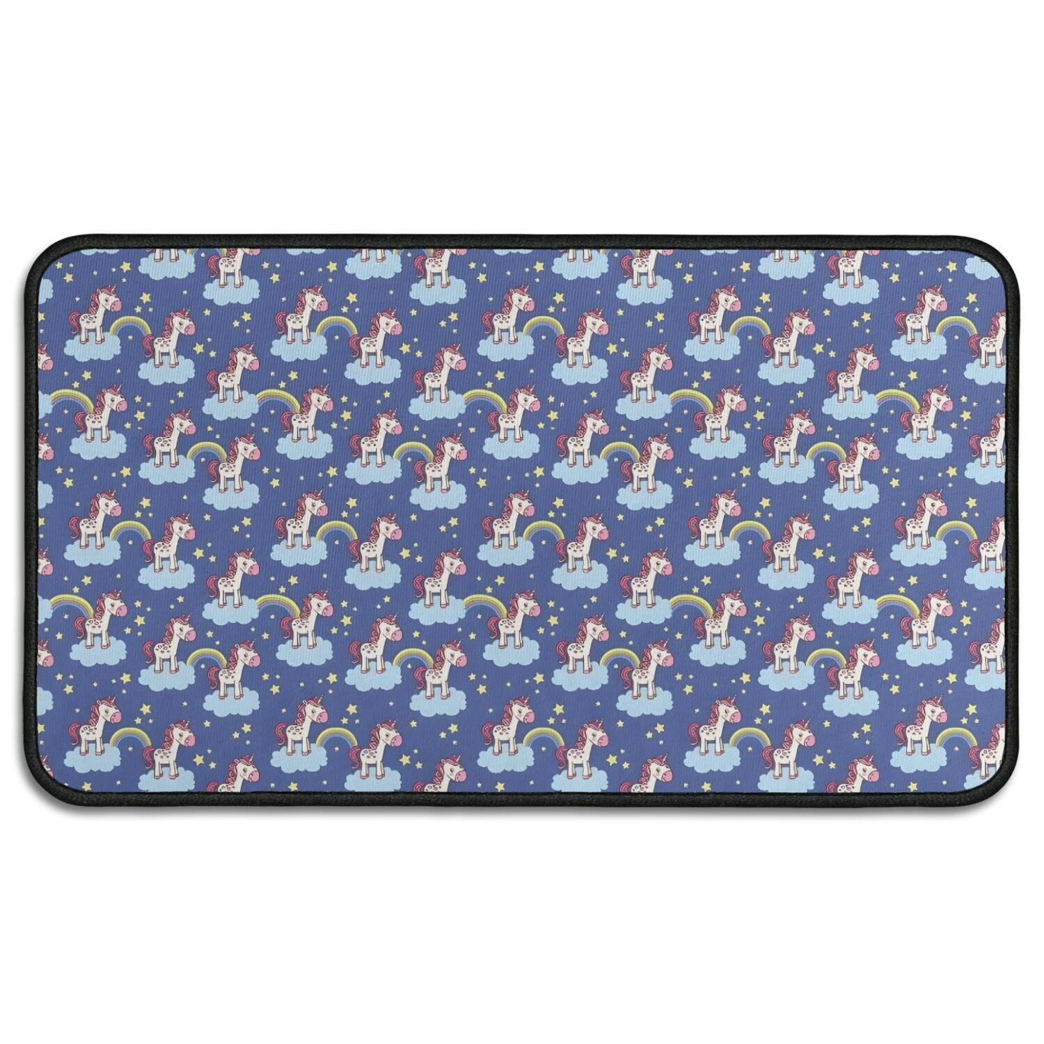 Blue Cartoon Unicorn Rainbow Cloud Star Pattern Door Rugs,Washable Non ...