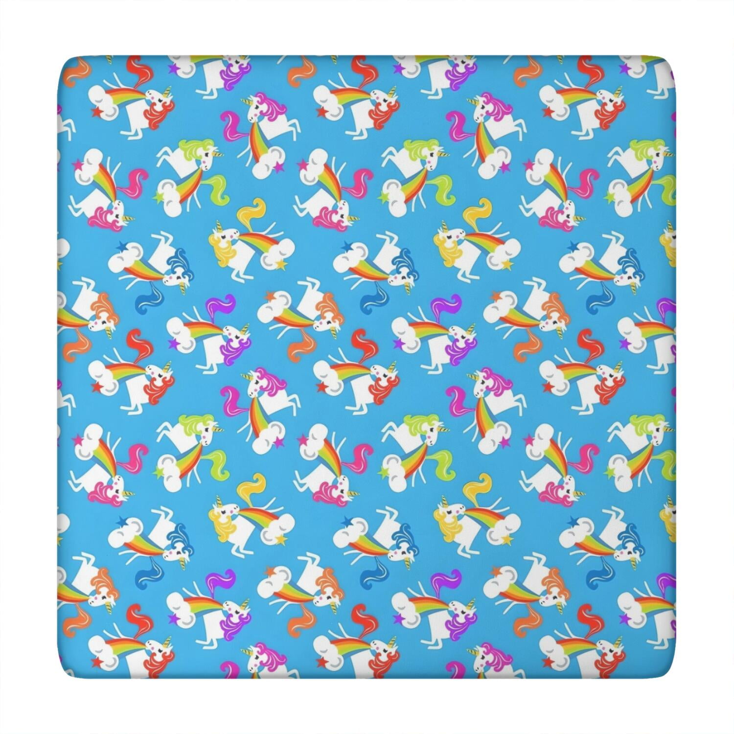 Blue Cartoon Unicorn Rainbow Pattern Square Fitted Tablecloth with ...