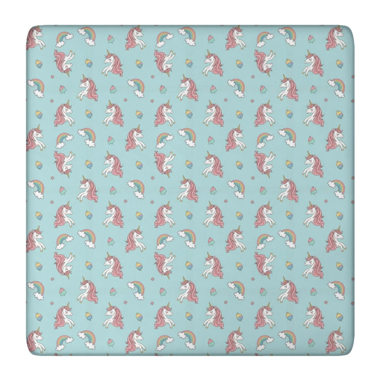 Blue Cartoon Unicorn Rainbow Pattern Square Fitted Tablecloth with ...