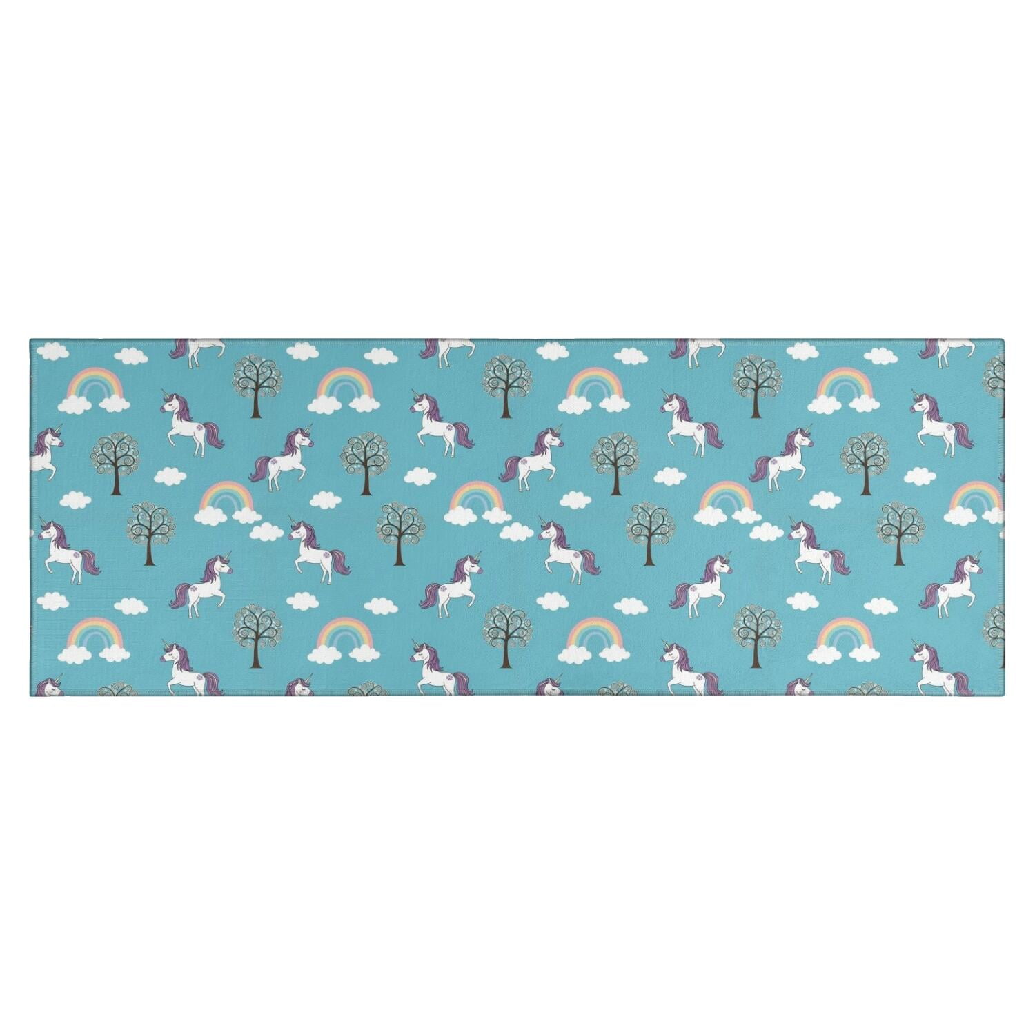 Blue Cartoon Unicorn Tree Rainbow Cloud Pattern Kitchen Rug Mat,Kitchen ...