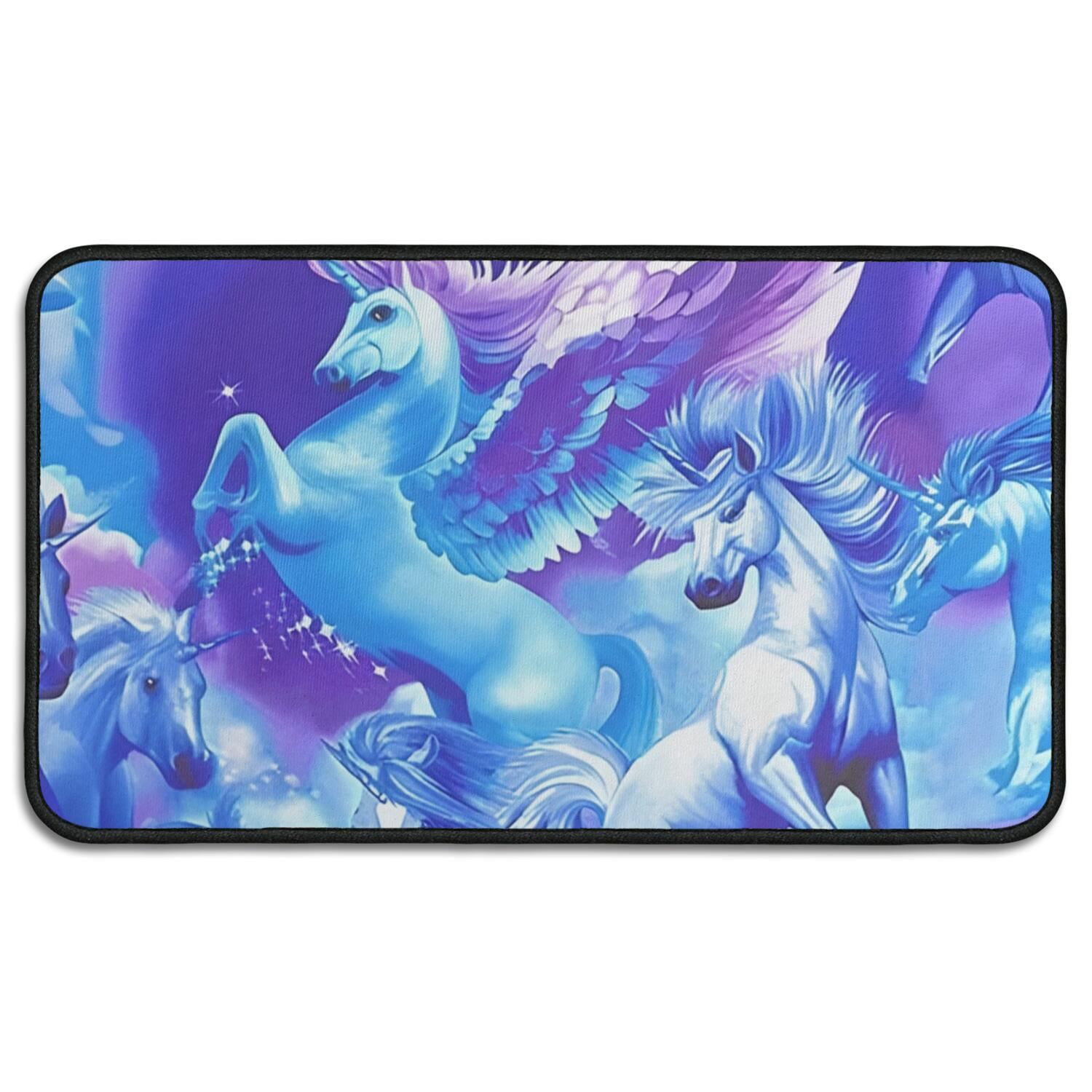 Blue Cartoon Winged Unicorn Moon Star Pattern Door Rugs,Washable Non ...