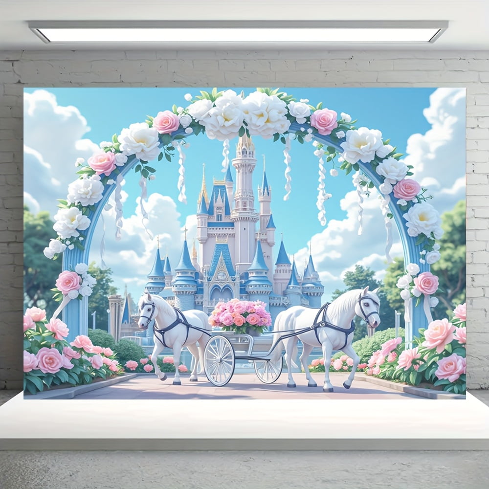 Blue Castle Backdrop White Pink Floral Arch Wedding Background White ...