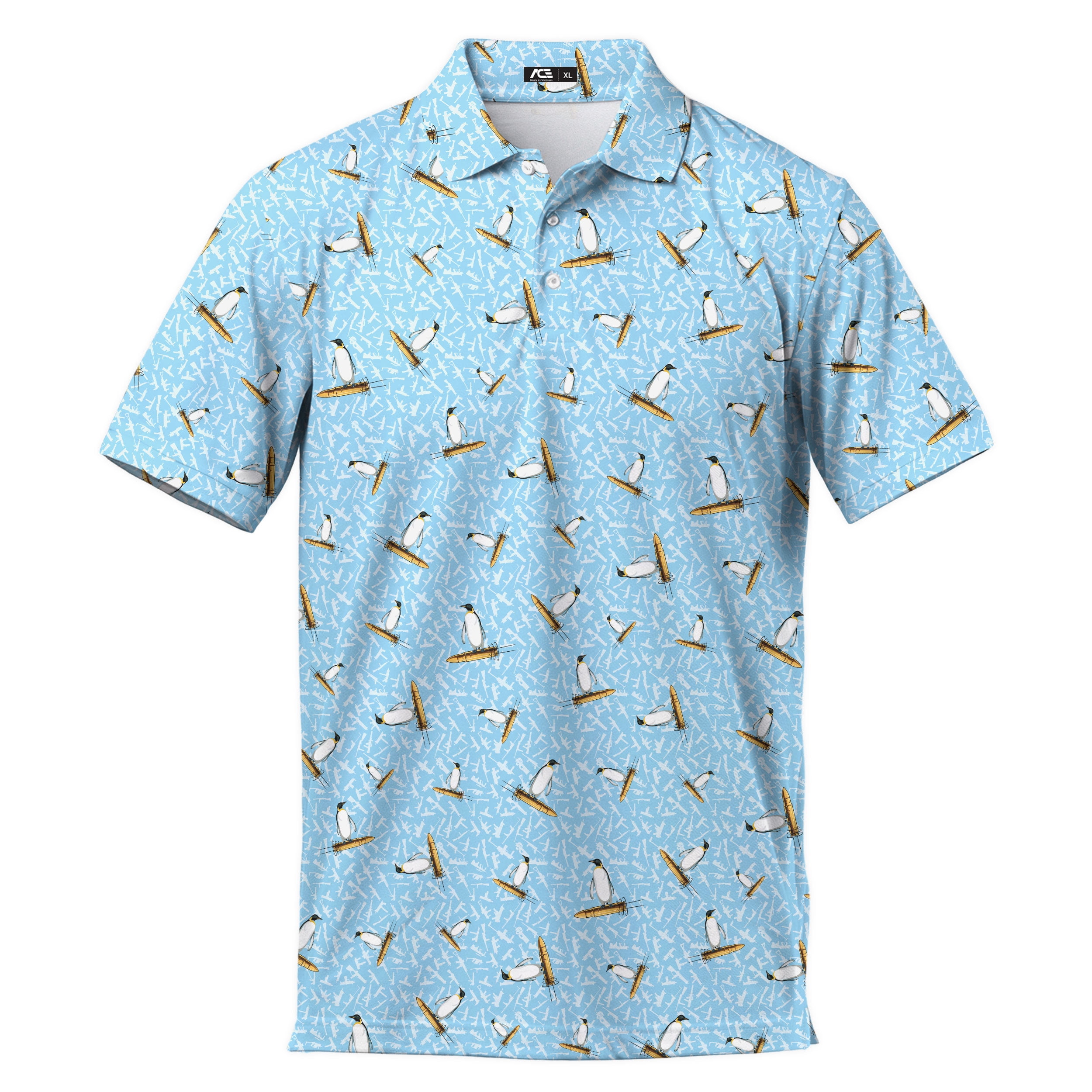 Blue Casual Bullet Penguin Polo Shirts For Men Funny Golf Polos Mens ...