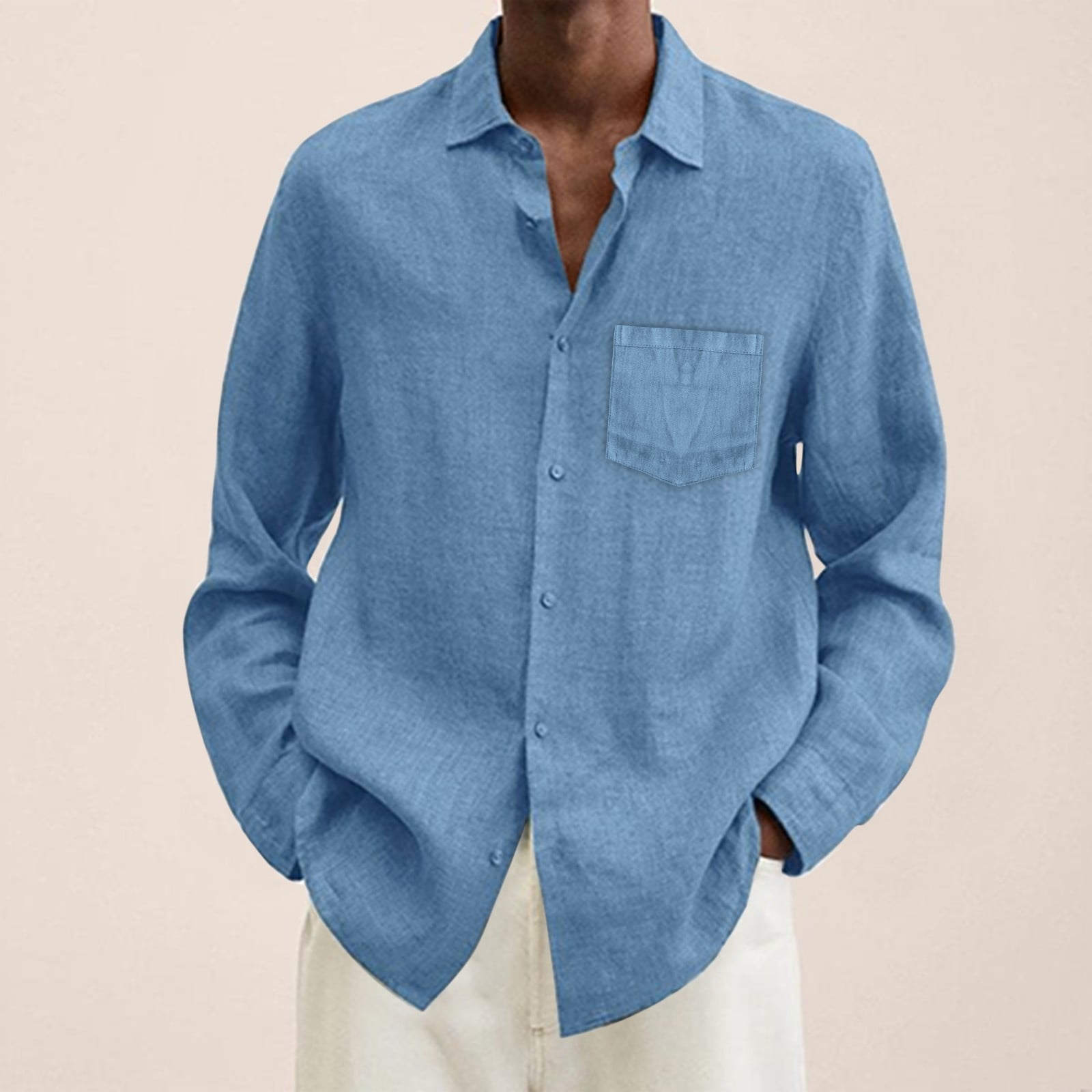 Blue Casual Dress Shirts for Men, Linen Shirts for Men, Long Sleeve Blouses & Button-Down Shirts ...