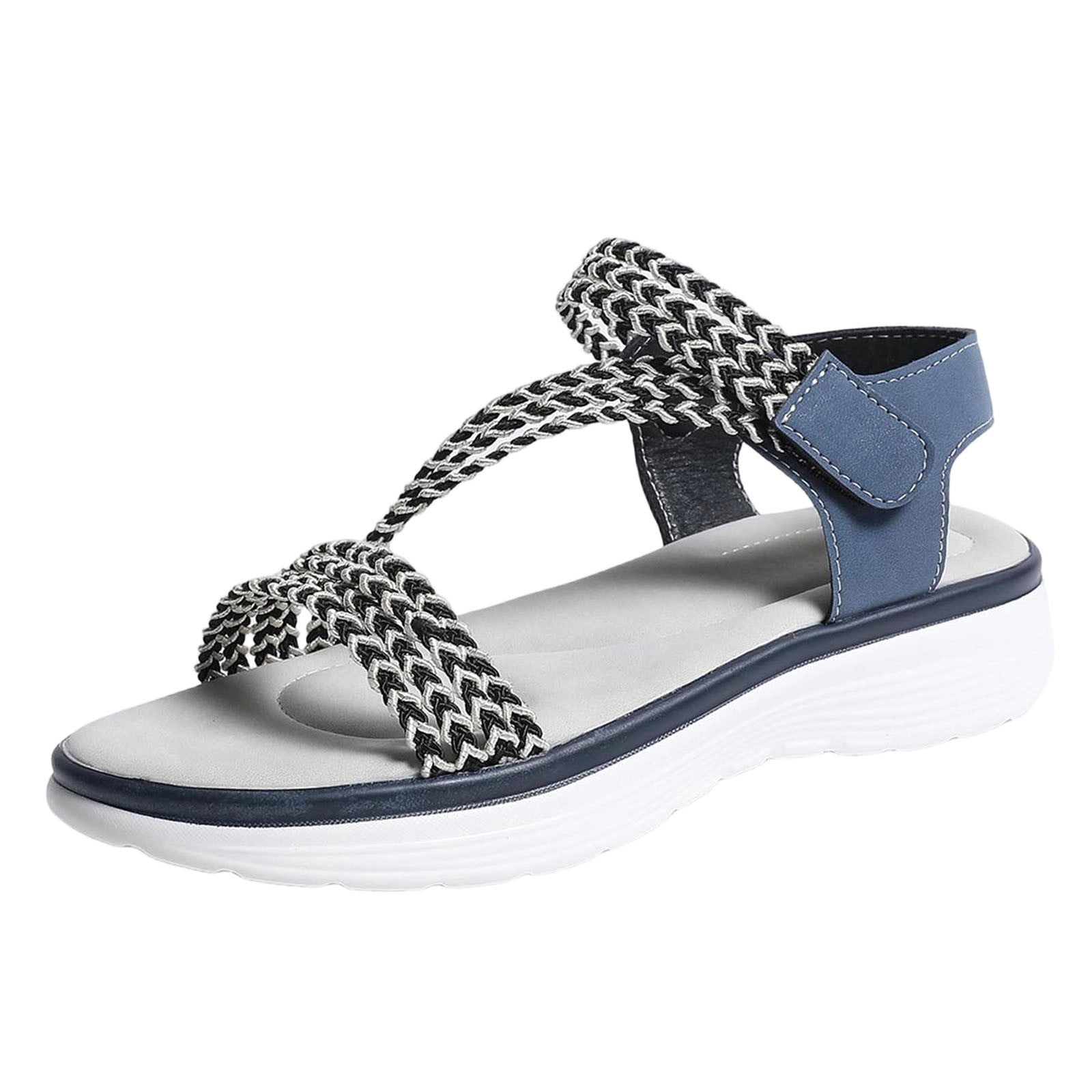 Blue Casual Wear Sandals For Women Open Toe Round Toe Elastic Soft Sole ...