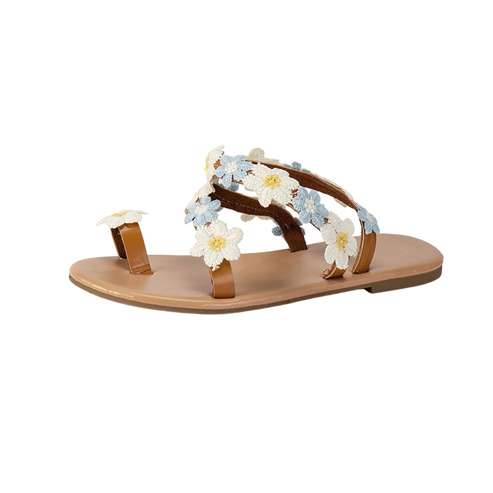 Blue Casual Women'S Large Size Beach Sandals Colorful Flower Flat ...