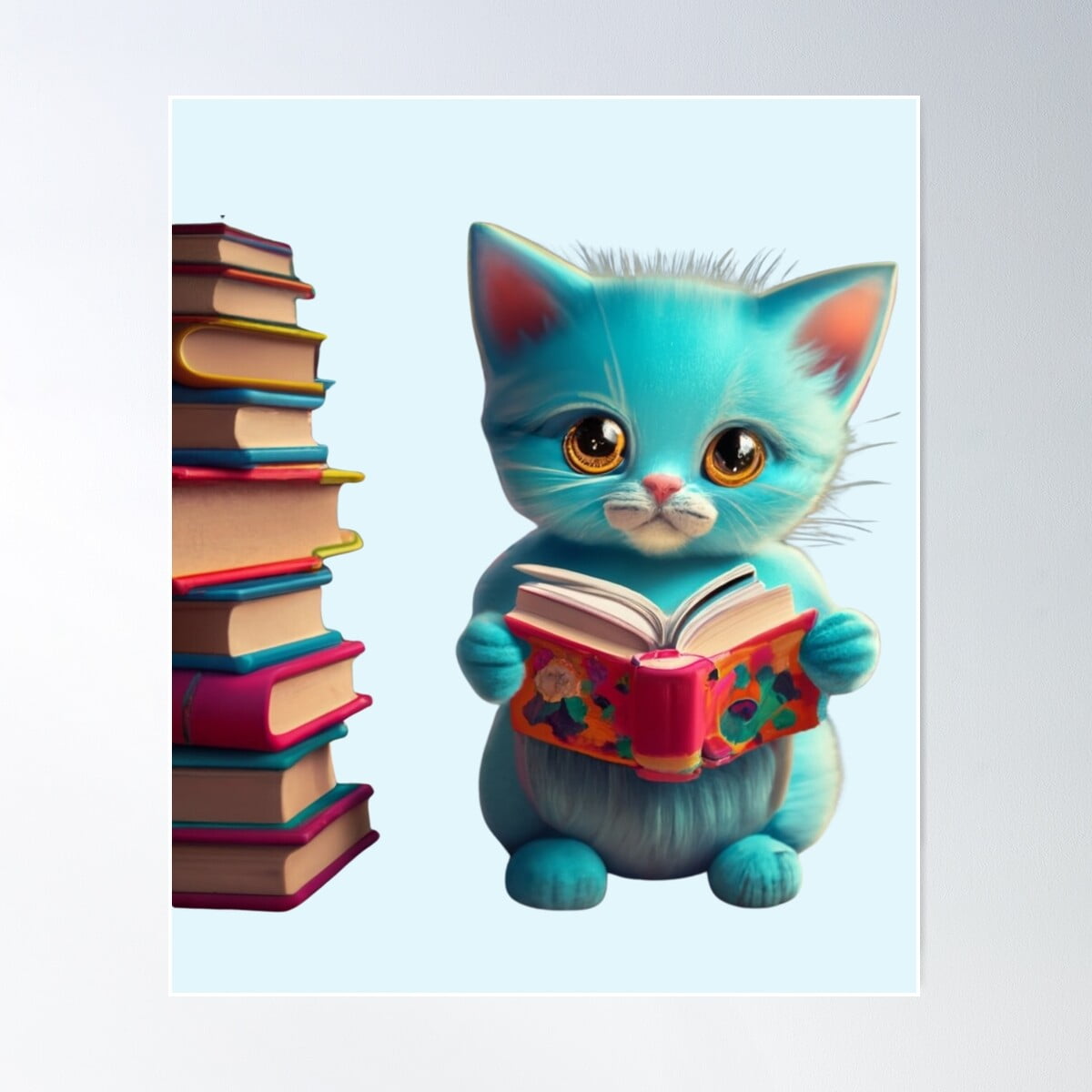 Blue Cat With Books Cute Cat Reading Book Funny Gifts For Cat Lovers Funny Gifts For Book Lovers ...