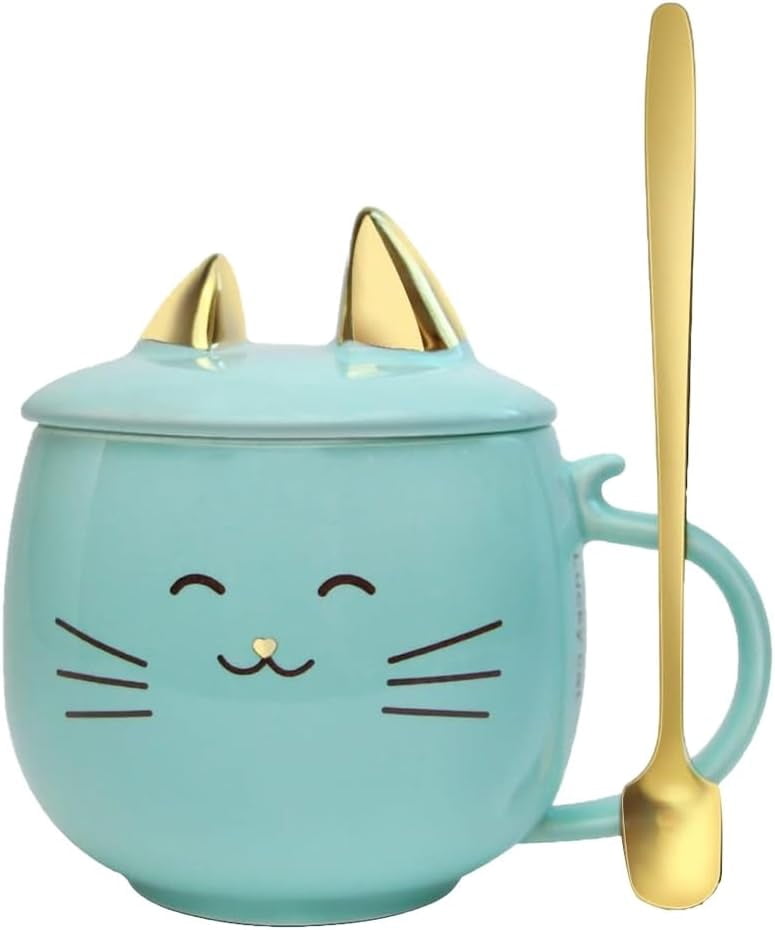 Blue Cat Coffee Mug, Ceramic Cup with Lid Cozy Novelty Coffee Mug, Mug ...
