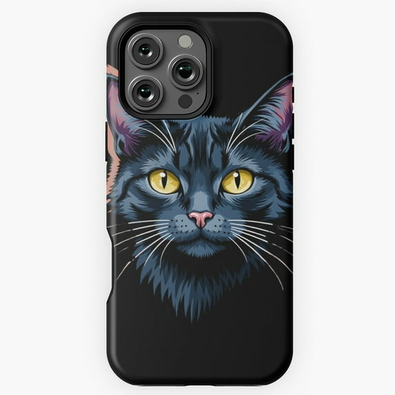 Blue Cat Face Illustration Vibrant Art iPhone Case 11 12 13 14 15 16 17 ...