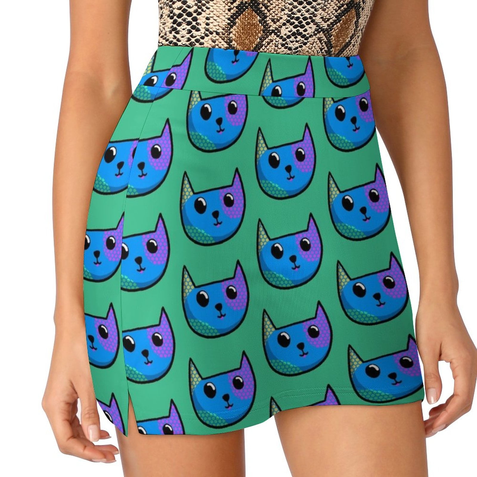 Blue Cat Face Light Proof Trouser Skirt Female dress women clothes ...