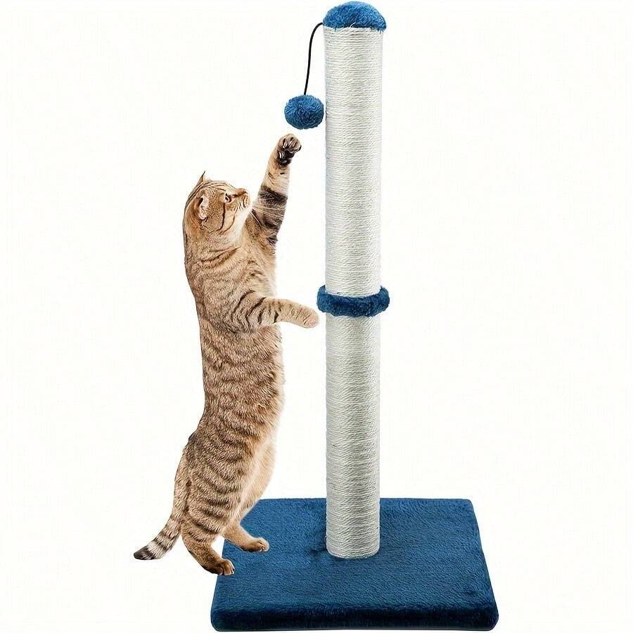 Blue Cat Scratching Post, Claw Scratcher With Sisal Rope And Covered ...