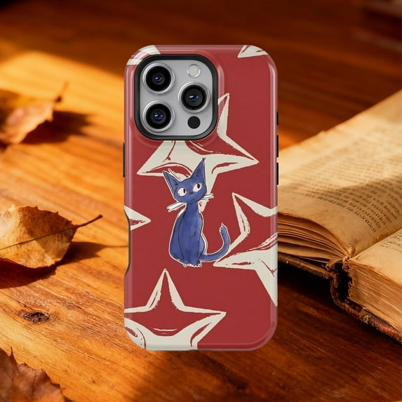 Blue Cat Star Kawaii Cute Aesthetic Red Accent Phone Case for iPhone 17 ...