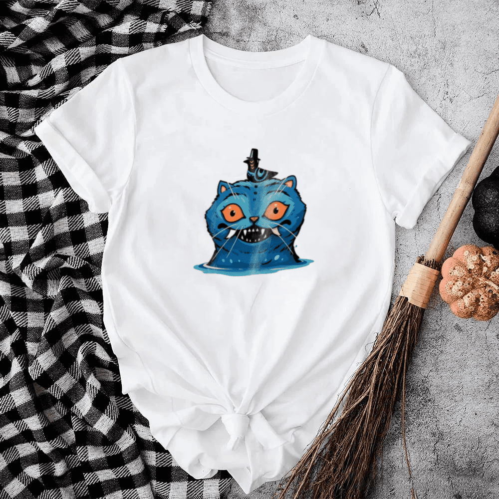 Blue Cat Statue Creepy Fantasy Graphic Unisex T-Shirt Unique Dark ...