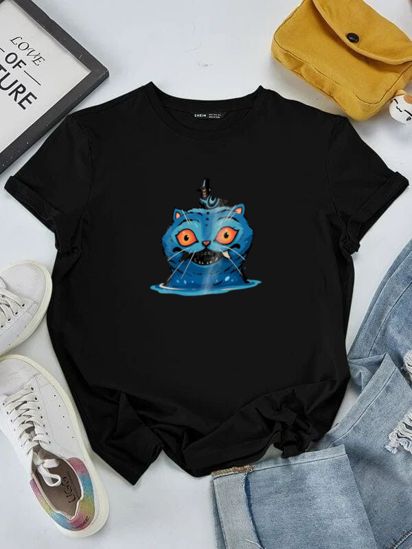 Blue Cat Statue Creepy Fantasy Graphic Unisex T-Shirt Unique Dark ...