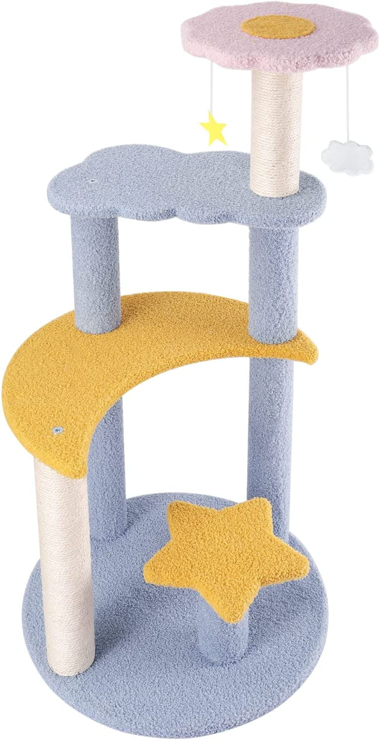 Blue Cat Tree Small 32 Inches Cute Kitten Tree Tower Moon Star Cat Tree ...