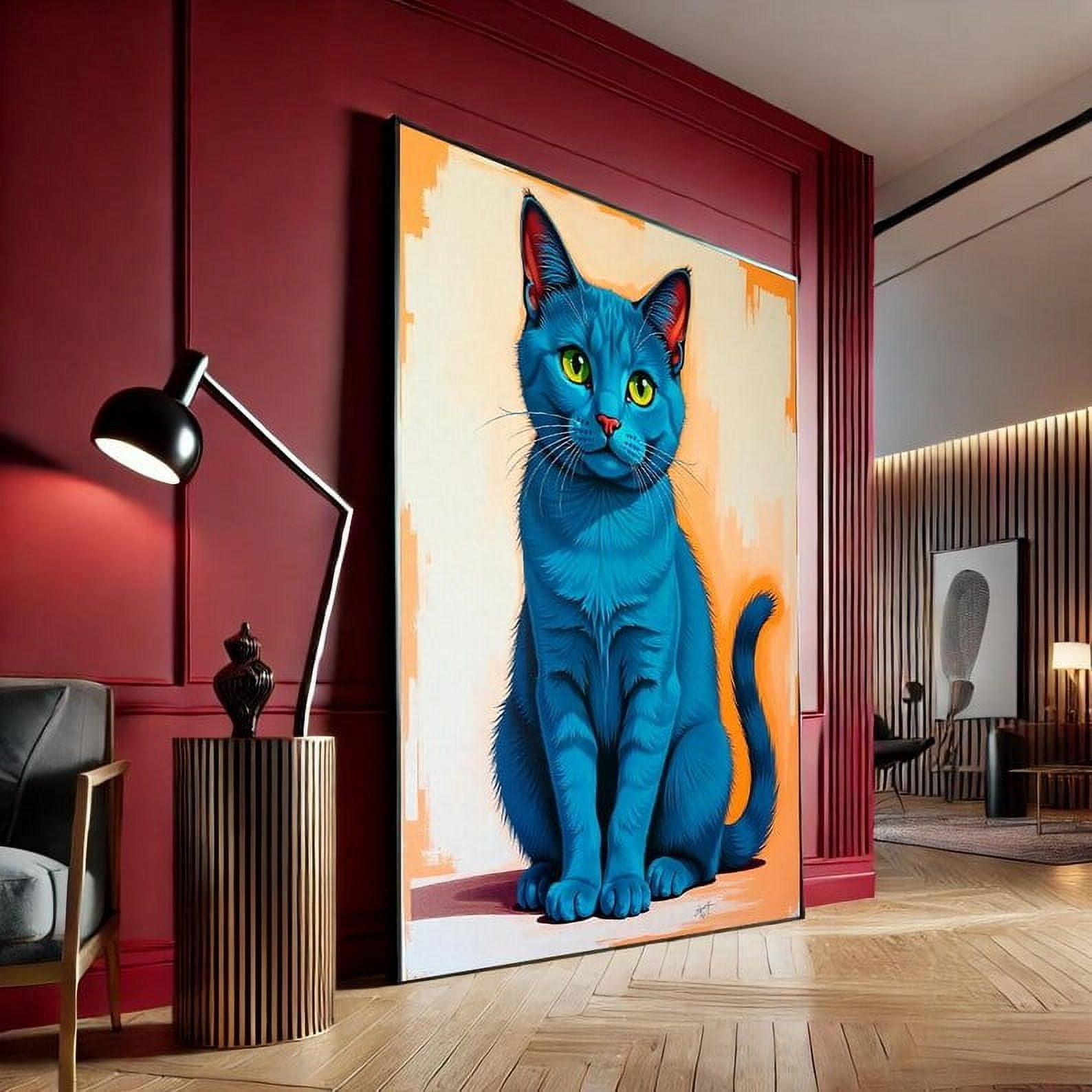 Blue Cat Wall Art, Pop Art Animal Portrait, Colorful Pet Print For Cat ...