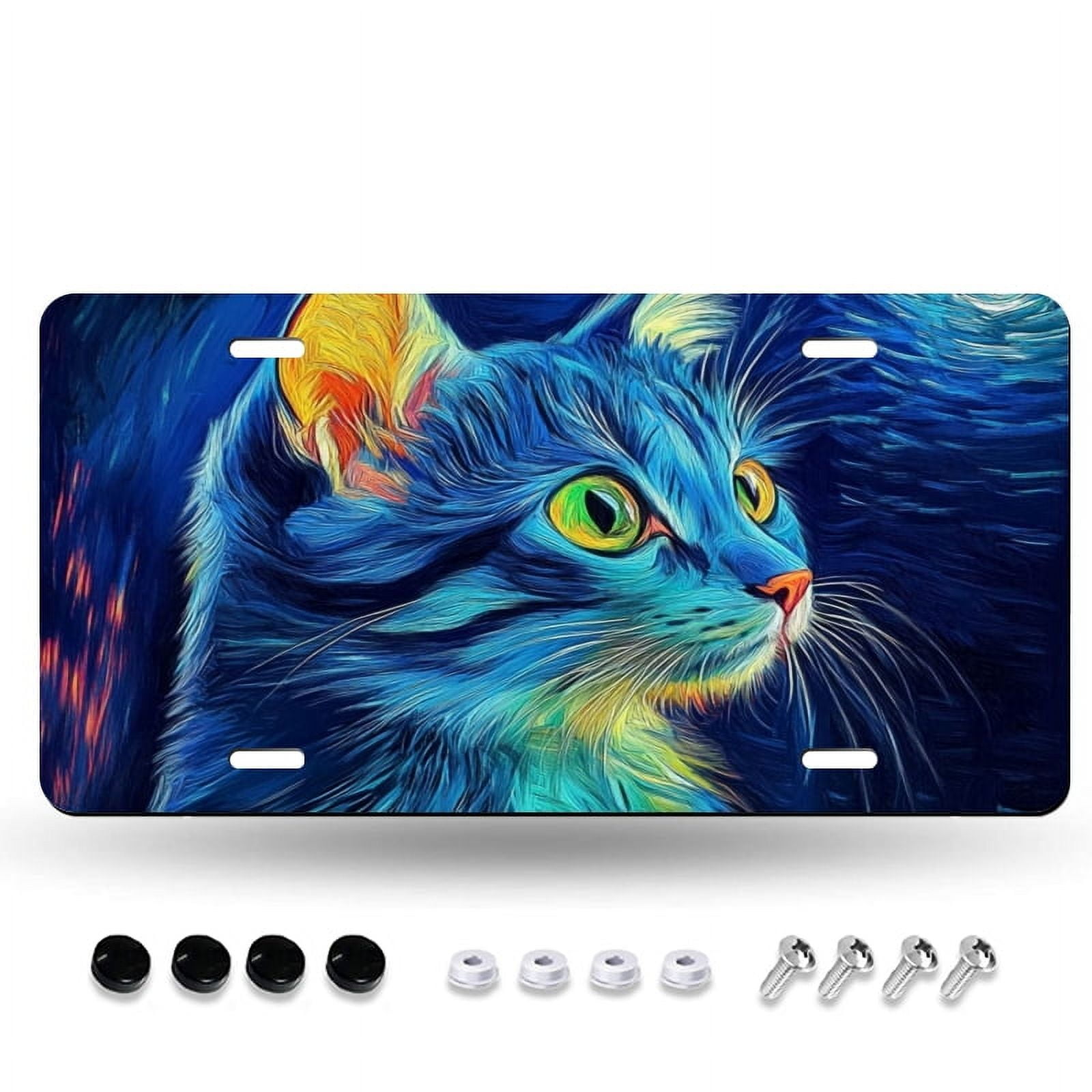 Blue Cat in Swirl Of Starlit Blues License Plate Frame, Decorative ...