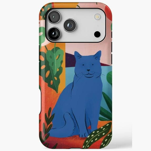 Blue Cat in Tropical Paradise Art Phone Case for iPhone 11 through 17 ...