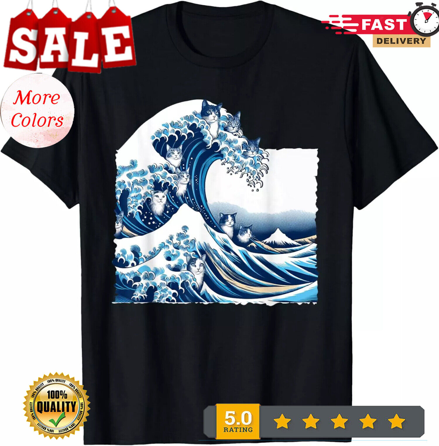 Blue Cats Wave For Kamala Funny Cat Owners Kamala Harris T-Shirt ...
