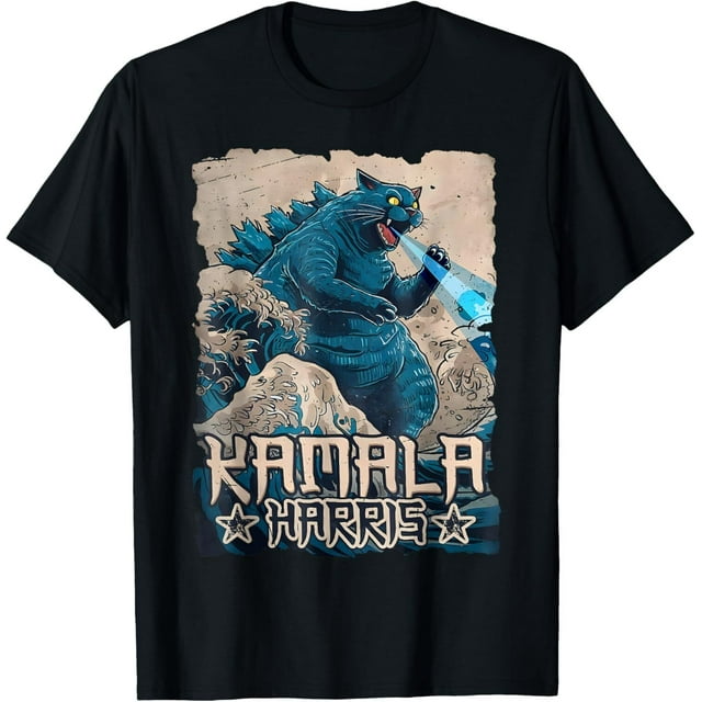 Blue Cats Wave For Kamala Harris Japanese Art Kaiju Catzilla Unisex T ...