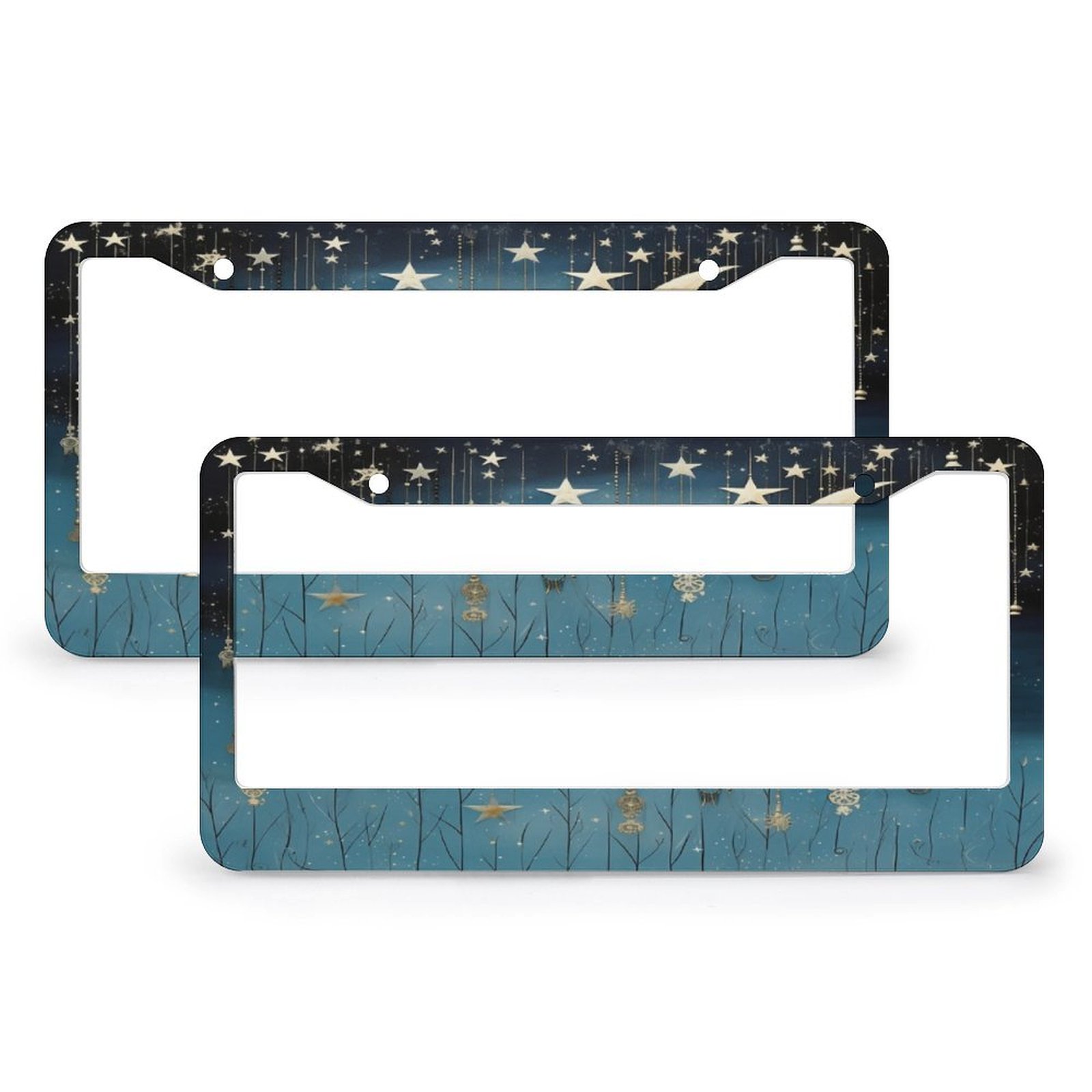 Blue Celestial Glow Moon License Plate Cover 2 Pcs Set Dark Night Cloud ...