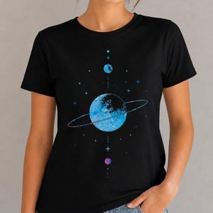 Blue Celestial Moon T-Shirt, Minimal Planetary Space Jupiter Graphic ...
