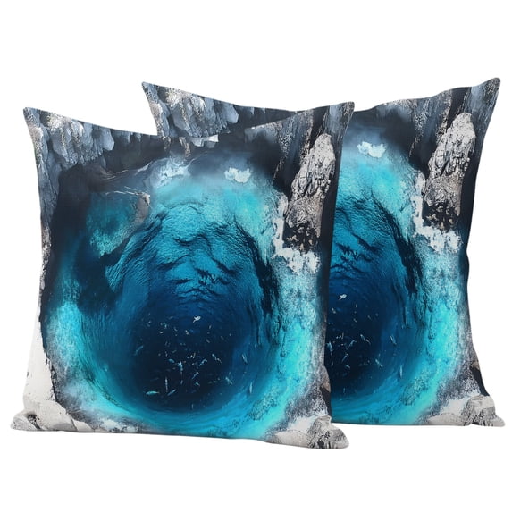 Blue Cenote Outdoor Waterproof Pillow Covers, Tropical Grotto Natural ...