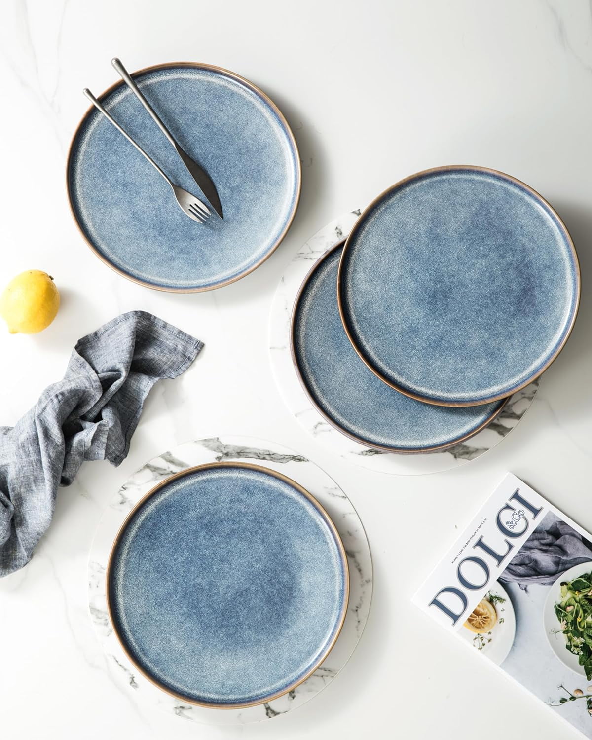 Blue Ceramic Dinner Plates 11" Set of 4, Durable Large Plates for Salad ...