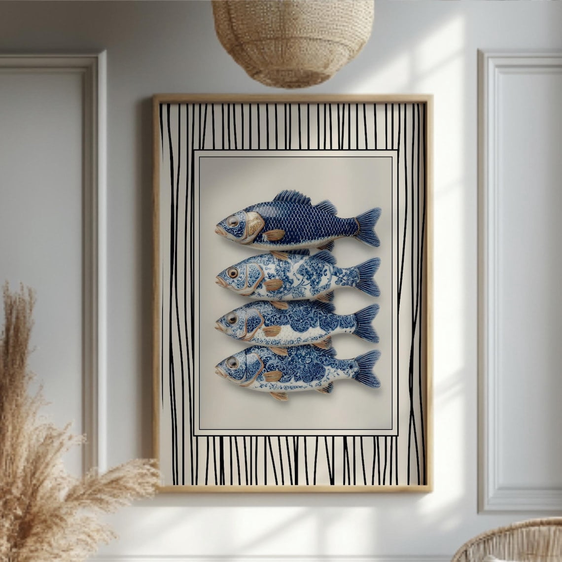 Blue Ceramic Fish Wall Coastal Chinoiserie Nautical Fish Artwork ...