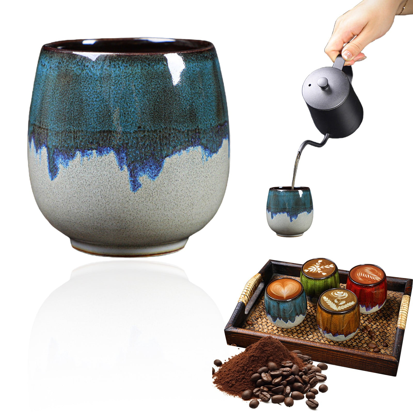 Blue Ceramic Kiln-Fired Espresso Cup, 6*5 Cm/ Glaze Coffee Cup Set ...