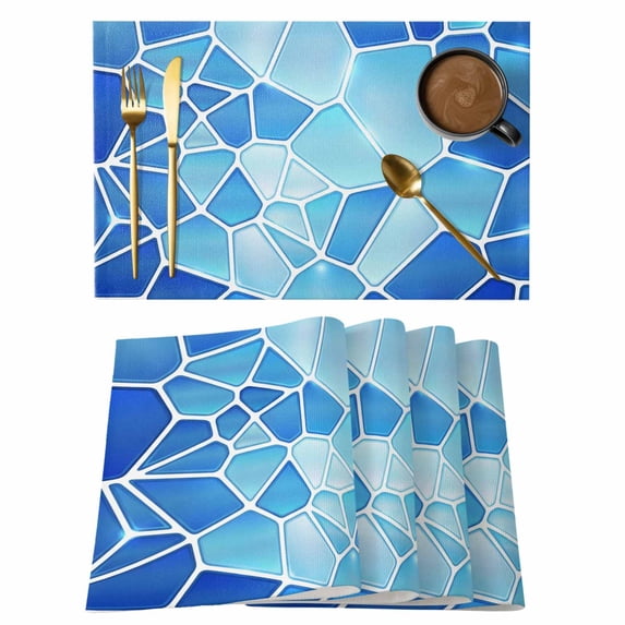 Blue Ceramic Placemats Set of 12 Abstract Tiles Modern Art Place Mats ...