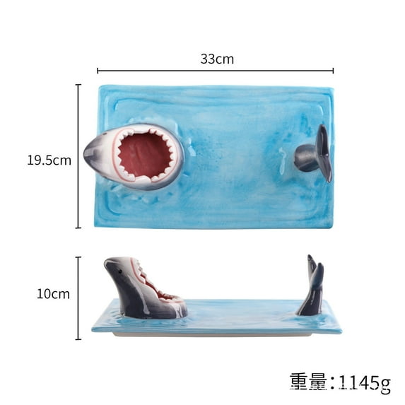 Blue Ceramic Shark Plate,Shark Sushi Plate,Creative Shark Shaped ...