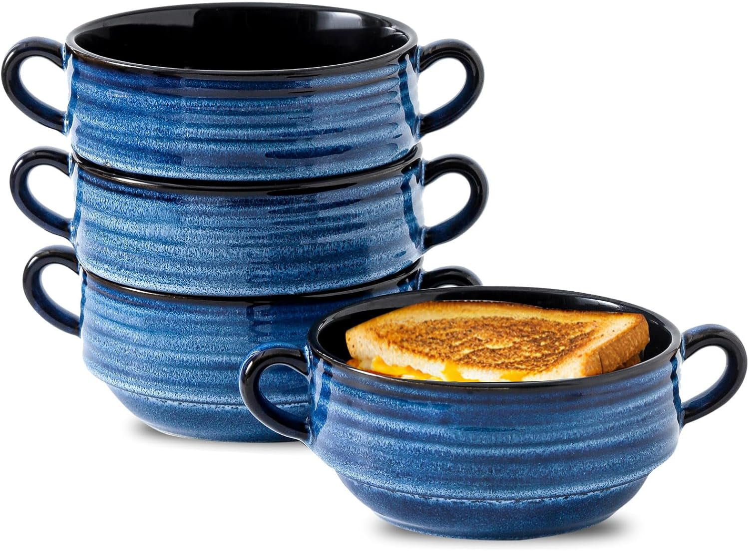 Blue Ceramic Soup Bowls with Handles, 24 Ounces French Onion Soup Bowls ...