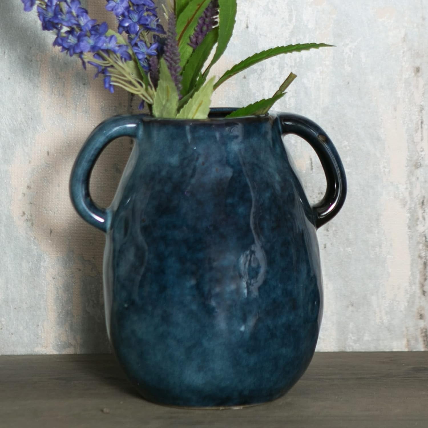 Blue Ceramic Vase with 2 Handles, Modern Farmhouse Decor, Rustic ...