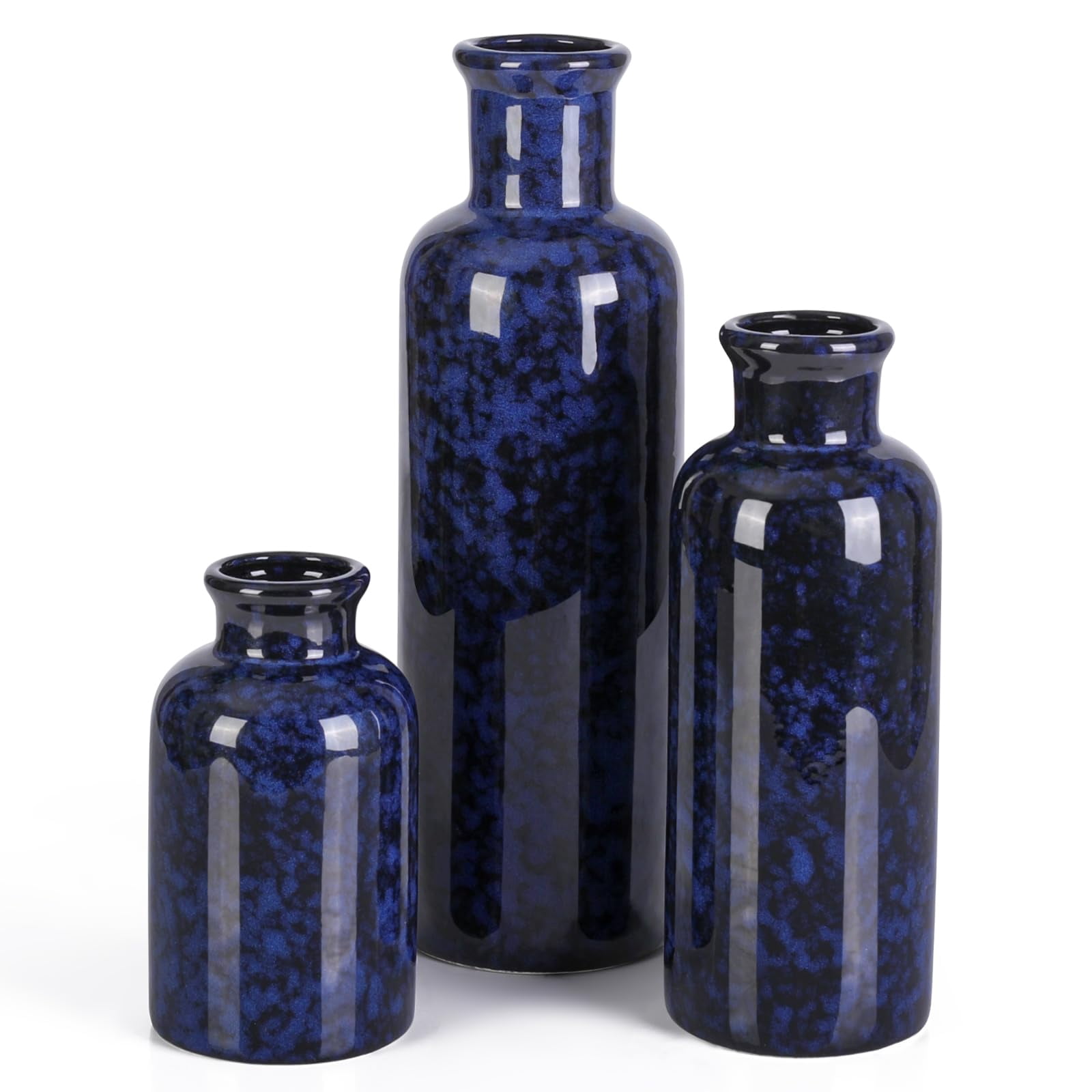 Blue Ceramic Vase Set of 3, Boho Modern Table Decor for Living Room ...