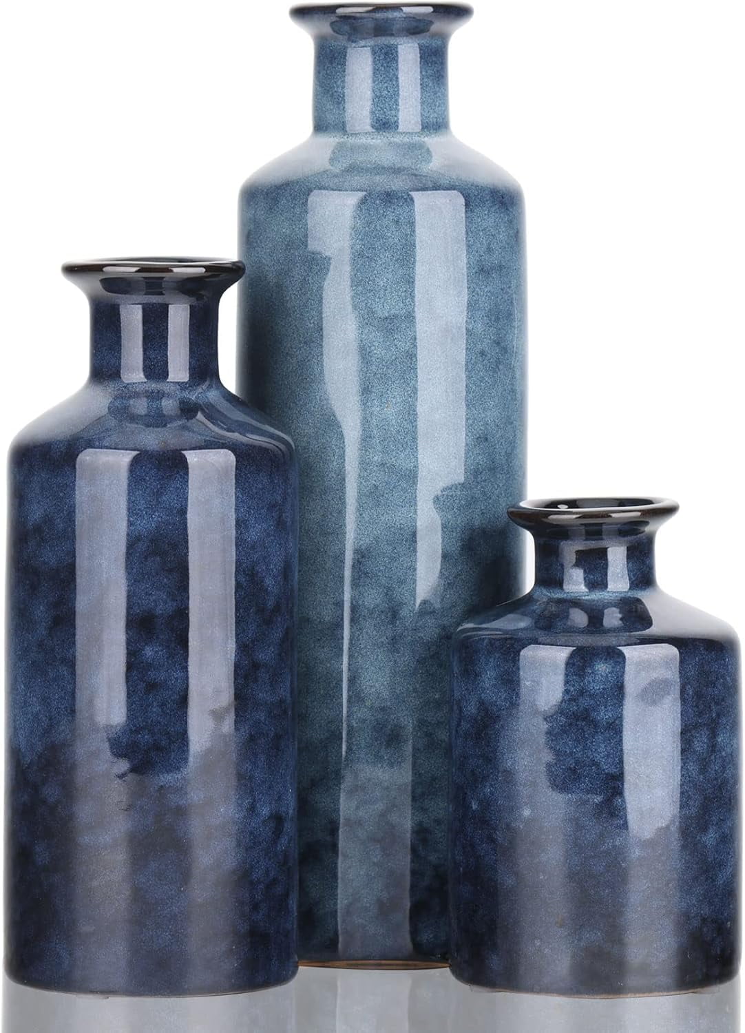 Blue Ceramic Vases Set - 3 Blue Small Vase, Farmhouse Country Blue ...