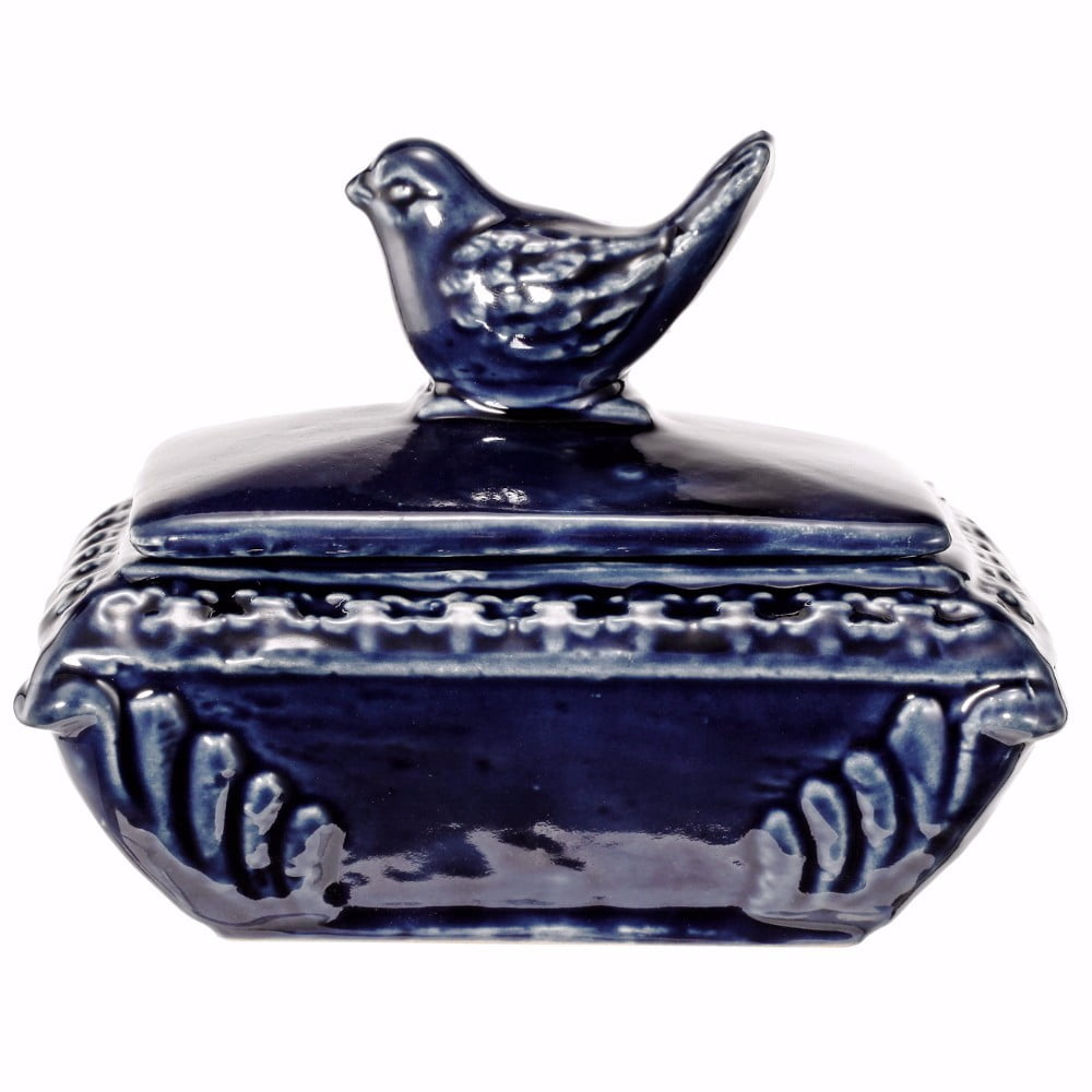 Blue Ceramic decorative Box with Bird Finial - Walmart.com