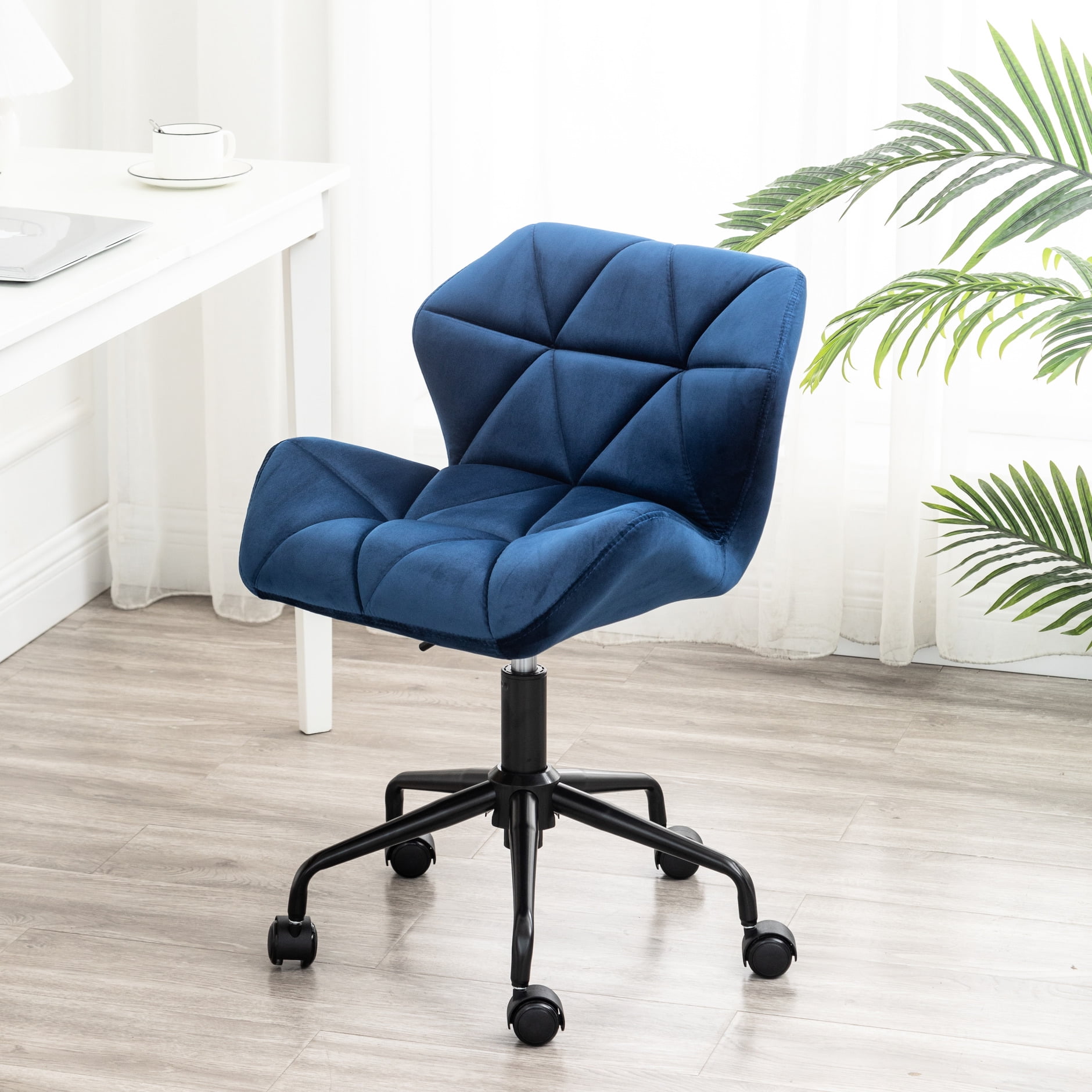 Blue Chair For Office Interior Enhancement - Velvet Upholstery, 360 ...