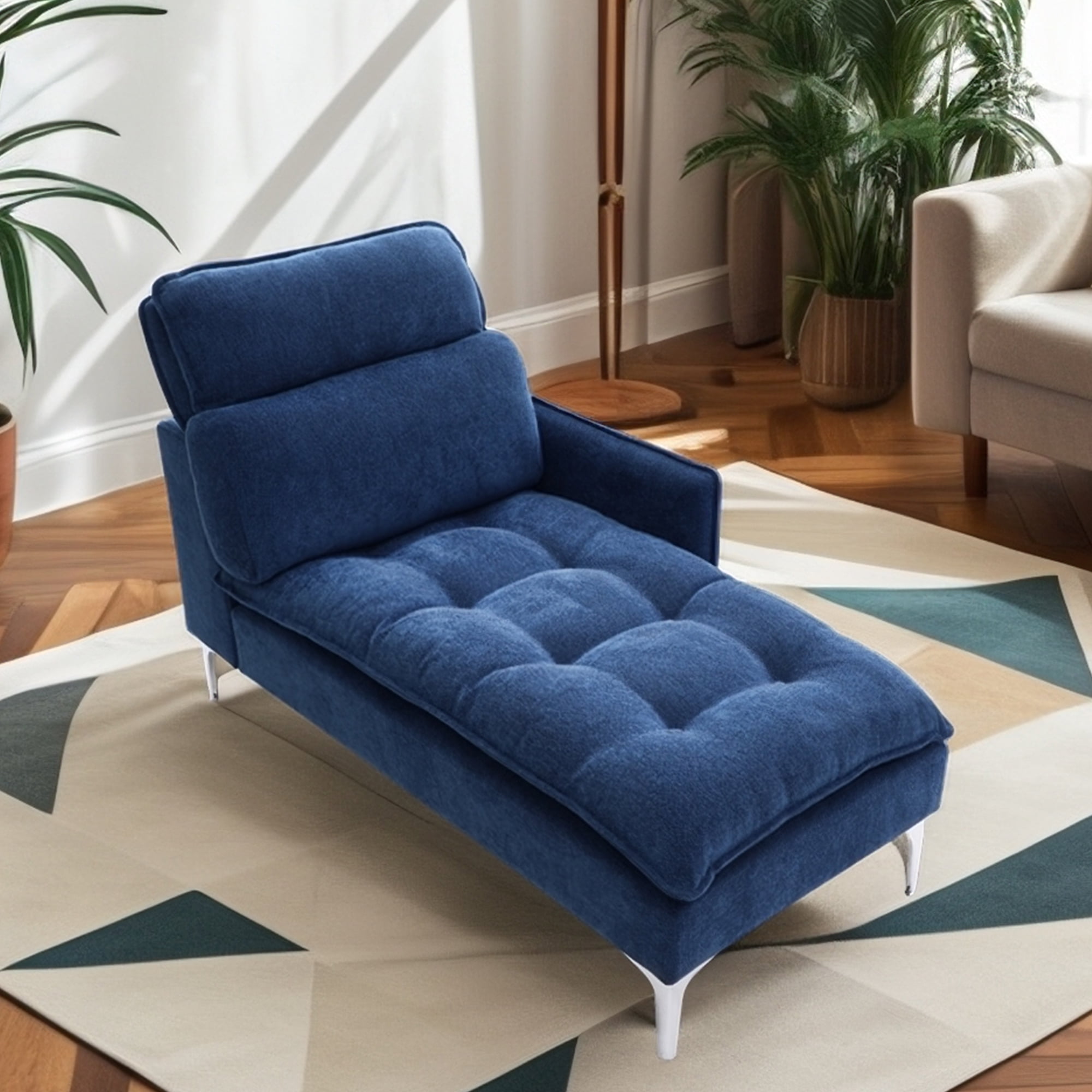 Blue Chaise Lounge Upholstered Chair，Upholstered Lounge Chair with Left ...