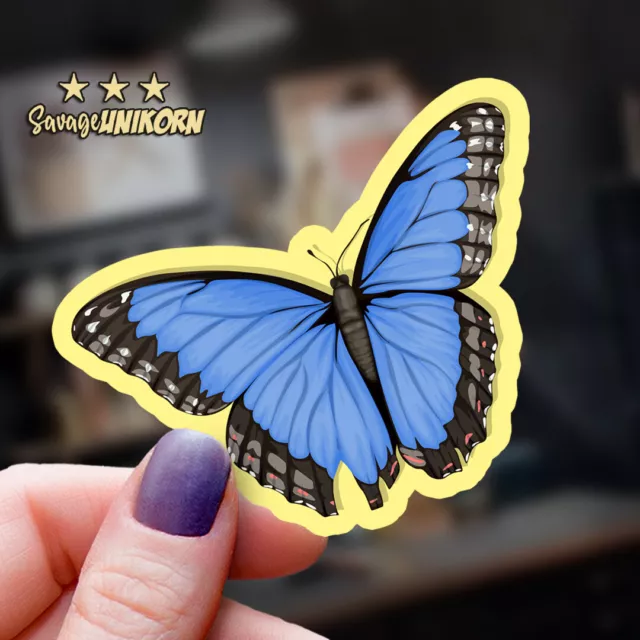 Blue & Charcoal Vinyl Beautiful Butterfly Sticker Phone Decal Water ...