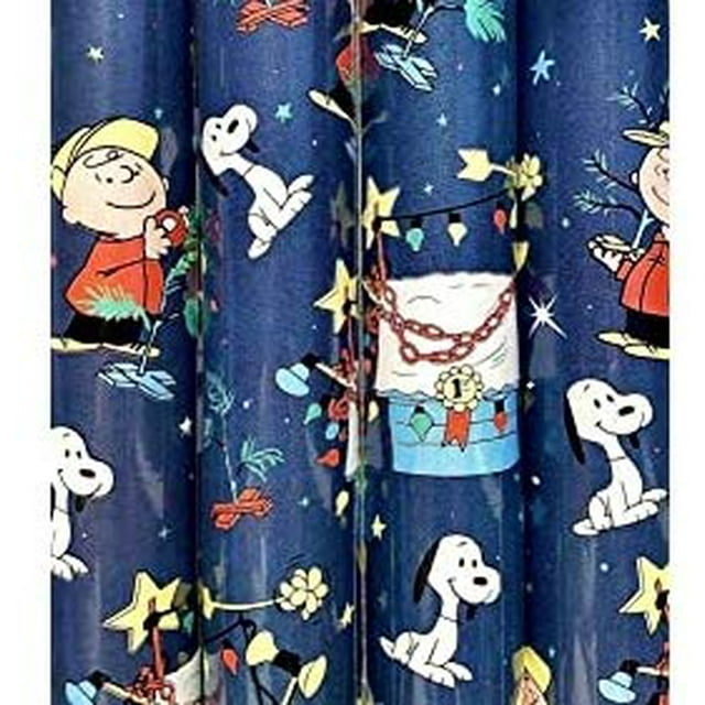Blue Charlie Brown & Snoopy Gift Wrapping Paper, 3.33ft x 15ft (50 sq ...