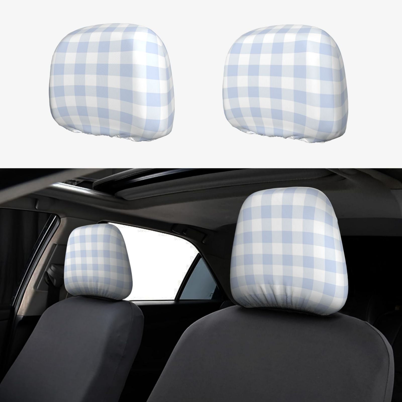 Blue Checkboard Headrest Cover for Cars, 2Pack Car Headrest Cover, Soft ...