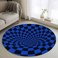 Blue Checker 3FT Round Area Rugs Modern Abstract Dark Blue Tunnel ...