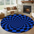 Blue Checker 8FT Round Area Rugs for Living Room Modern Abstract Dark ...